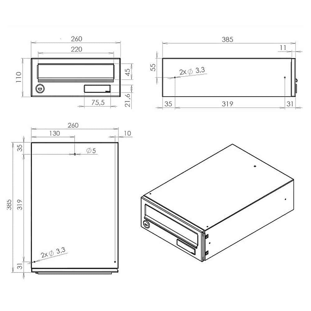 Recess Mounted Post Boxes For Flats City Hall LBD-016 (W 260 x H 110 x D 385) | Post Boxes For Sale