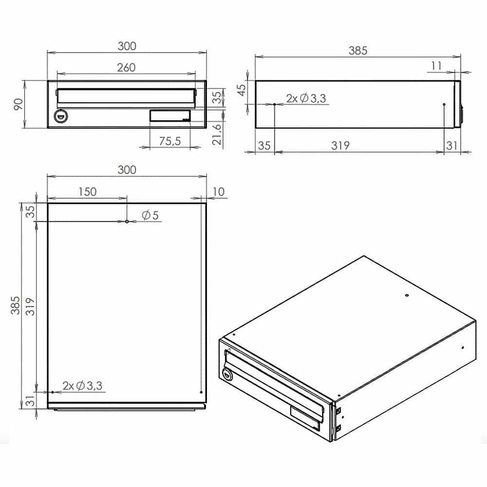 Recess Mounted Post Boxes For Flats City Hall LBD-019 (W 300 x H 90 x D 385) | Post Boxes For Sale